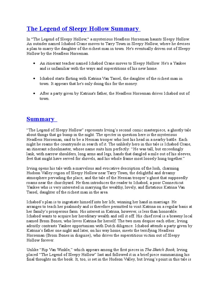 The Legend of Sleepy Hollow Summary and Analysis | PDF | The Legend Of ...