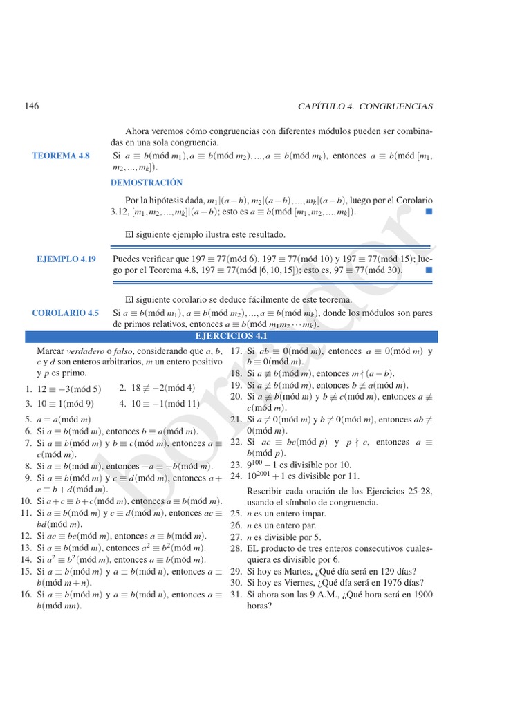 Ejercicios Capitulo 4 Thomas Koshy Teoría de Números | PDF | Entero | Factorización
