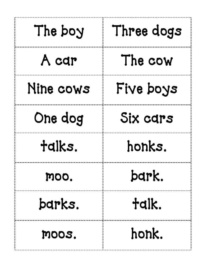 Subject Verb Agreement Mixed Up Sentences | PDF