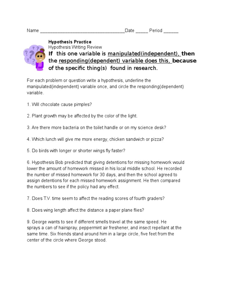 Hypothesis Writing Practice Worksheet | PDF