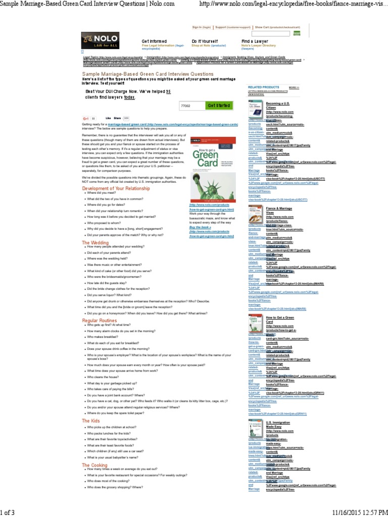 Sample Marriage-Based Green Card Interview Questions: Do It Yourself ...