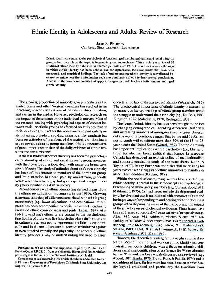 Ethnic Identity in Adolescents and Adults: Review of Research | PDF ...