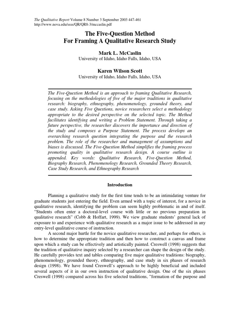 The Five-Question Method For Framing A Qualitative Research Study PDF ...