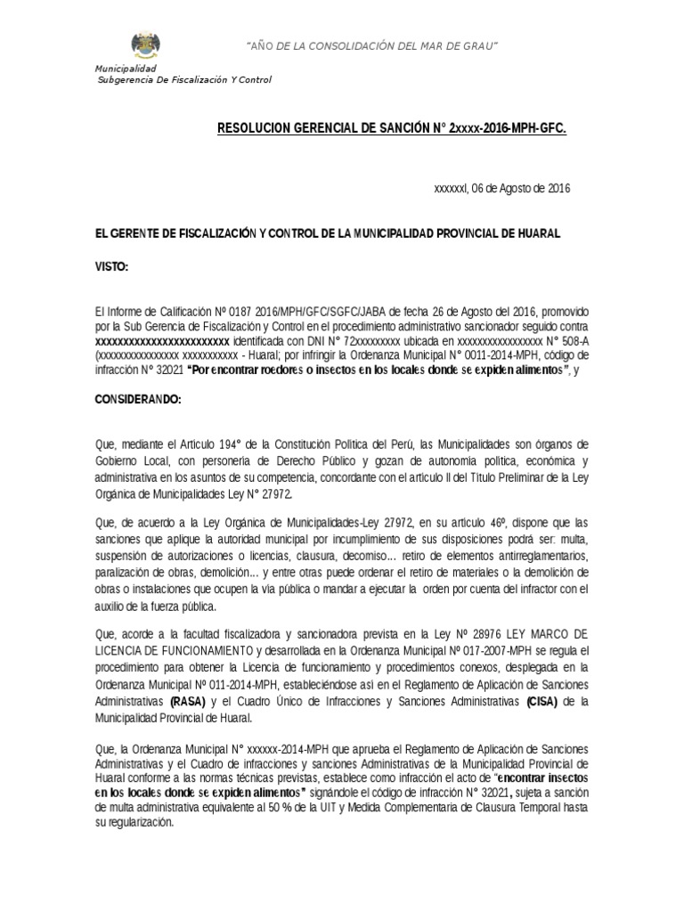 Resolución Gerencial de Sancion Administrativa | PDF | Alimentos ... Resolución Gerencial de Sancion Administrativa | PDF | Alimentos ...