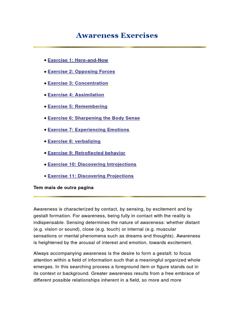 Awareness Exercises | PDF | Gestalt Therapy | Memory
