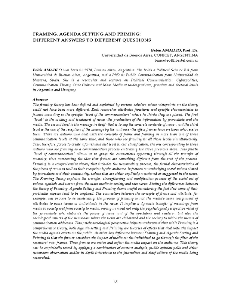 Framing, Agenda Setting and Priming | PDF | Framing (Social Sciences ...