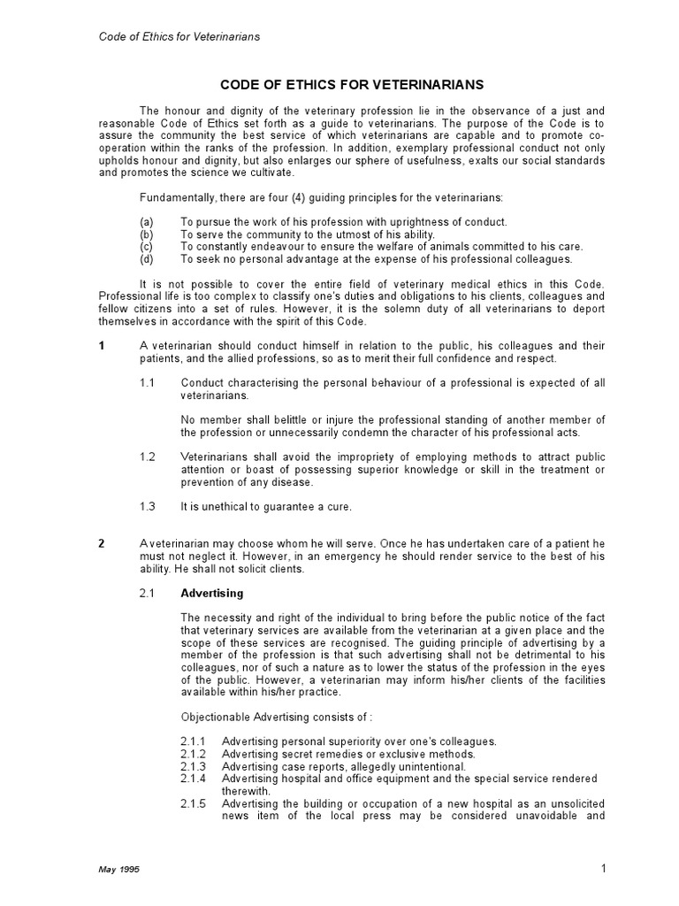 Code of Ethics For Vets | PDF | Veterinary Physician | Veterinary Medicine