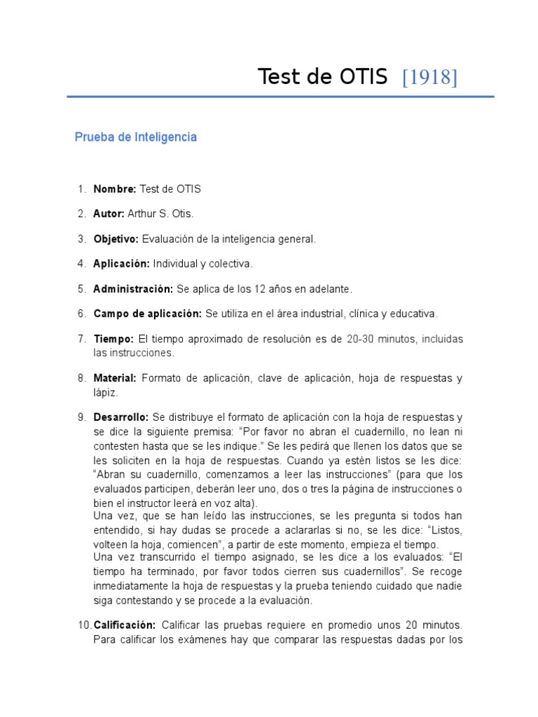 Test de OTIS: Evaluación de Inteligencia | PDF
