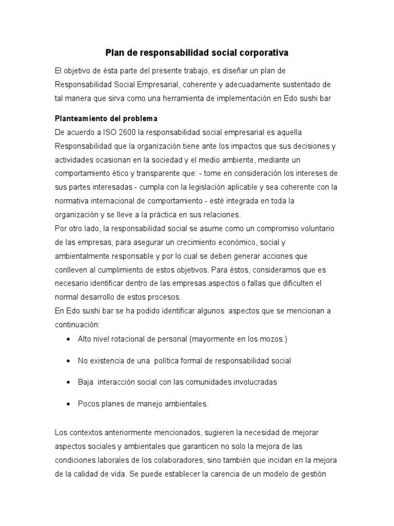 Plan de Responsabilidad Social Corporativa | PDF | Responsabilidad social corporativa | Sociedad