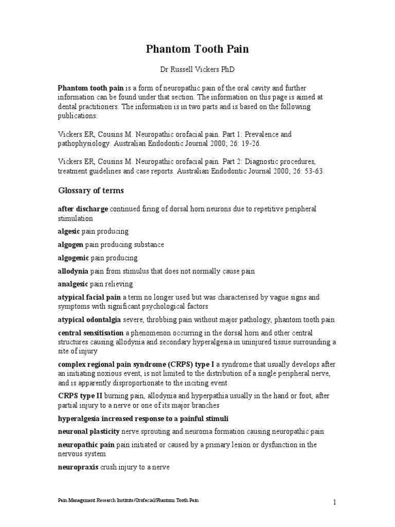 Phantom Tooth Pain | PDF | Pain | Peripheral Neuropathy