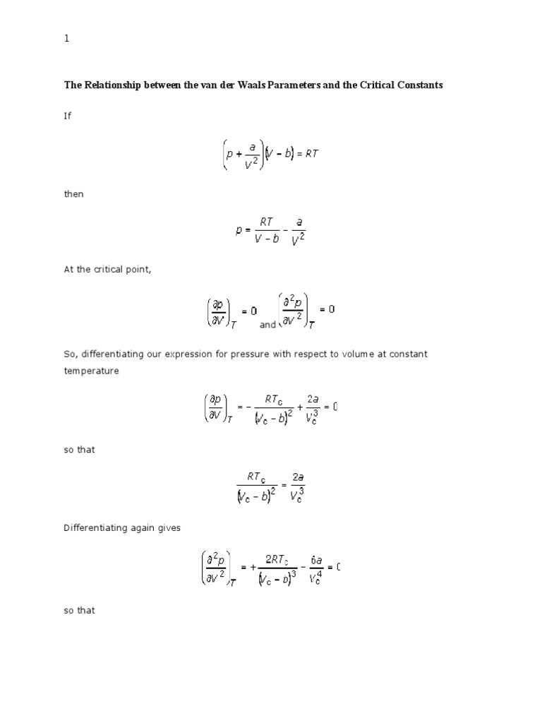 The Relationship Between The Van Der Waals Parameters and The Critical ...