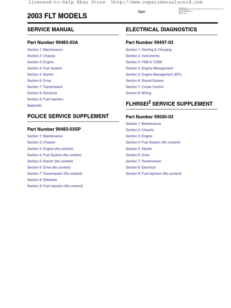 2003 FLT Models: Service Manual Electrical Diagnostics | PDF