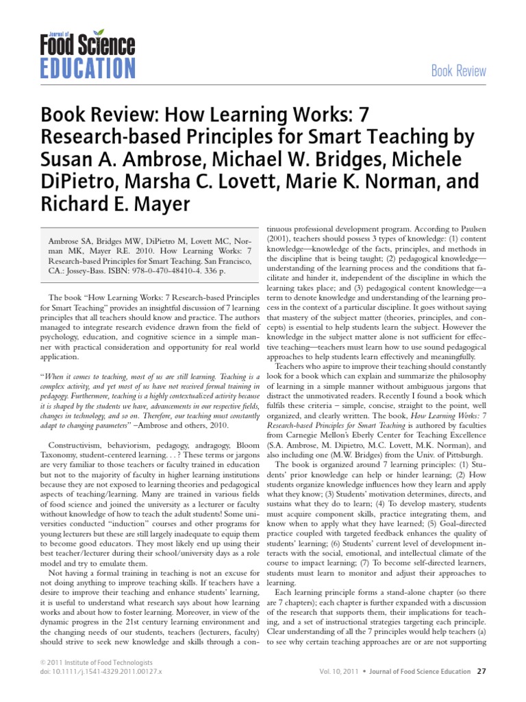 Book Review: How Learning Works: 7 Research-Based Principles For Smart ...