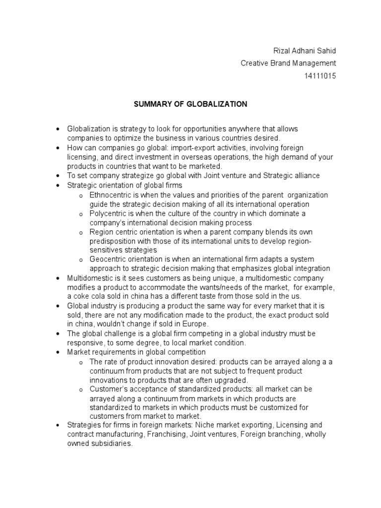 Globalization Strategies for Businesses | PDF