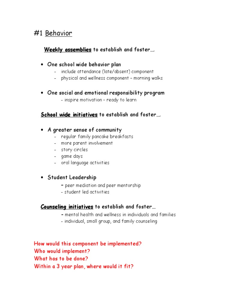 #1 Behavior: Weekly Assemblies To Establish and Foster . One School Wide Behavior Plan | PDF ...