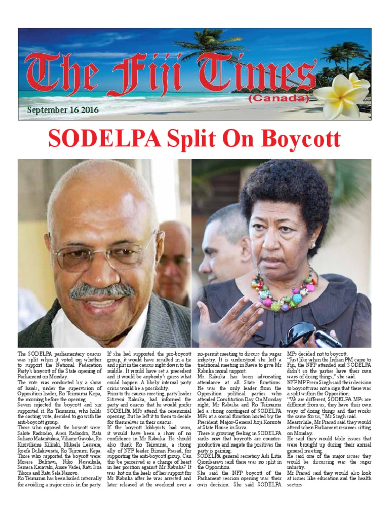 FijiTimes - September 16 2016 PDF | PDF | Fiji | Constitution