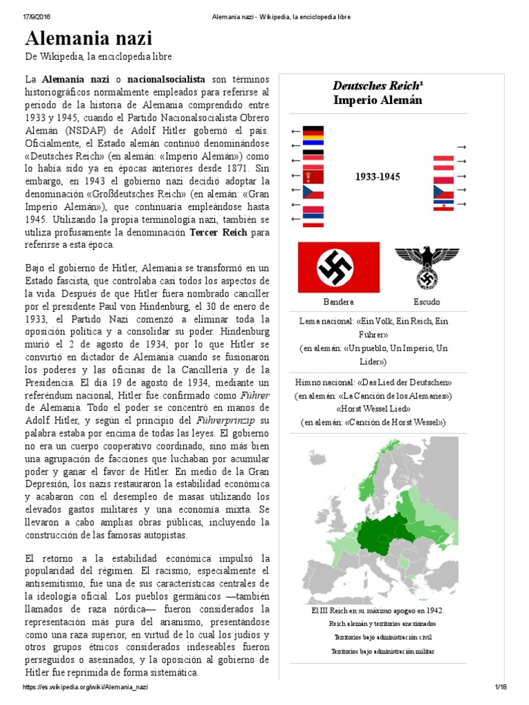 Alemania Nazi - Wikipedia, La Enciclopedia Libre | PDF | Alemania nazi ...