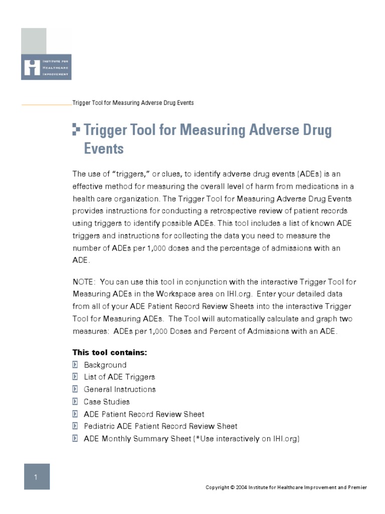 I Hi Trigger Tool For Measuring Adverse Drug Events | PDF | Medical ...