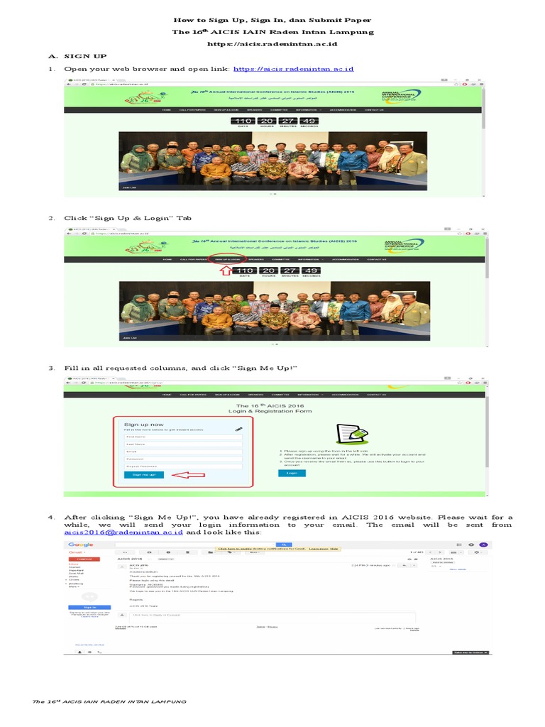 How To Sign Up, Sign In, Dan Submit Paper The 16 AICIS IAIN Raden Intan ...