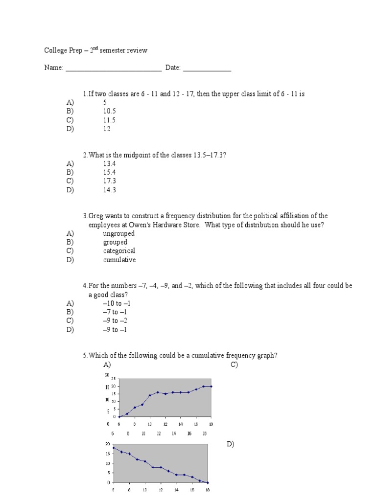 College Prep: 2nd Semester Review Guide | PDF | Normal Distribution ...