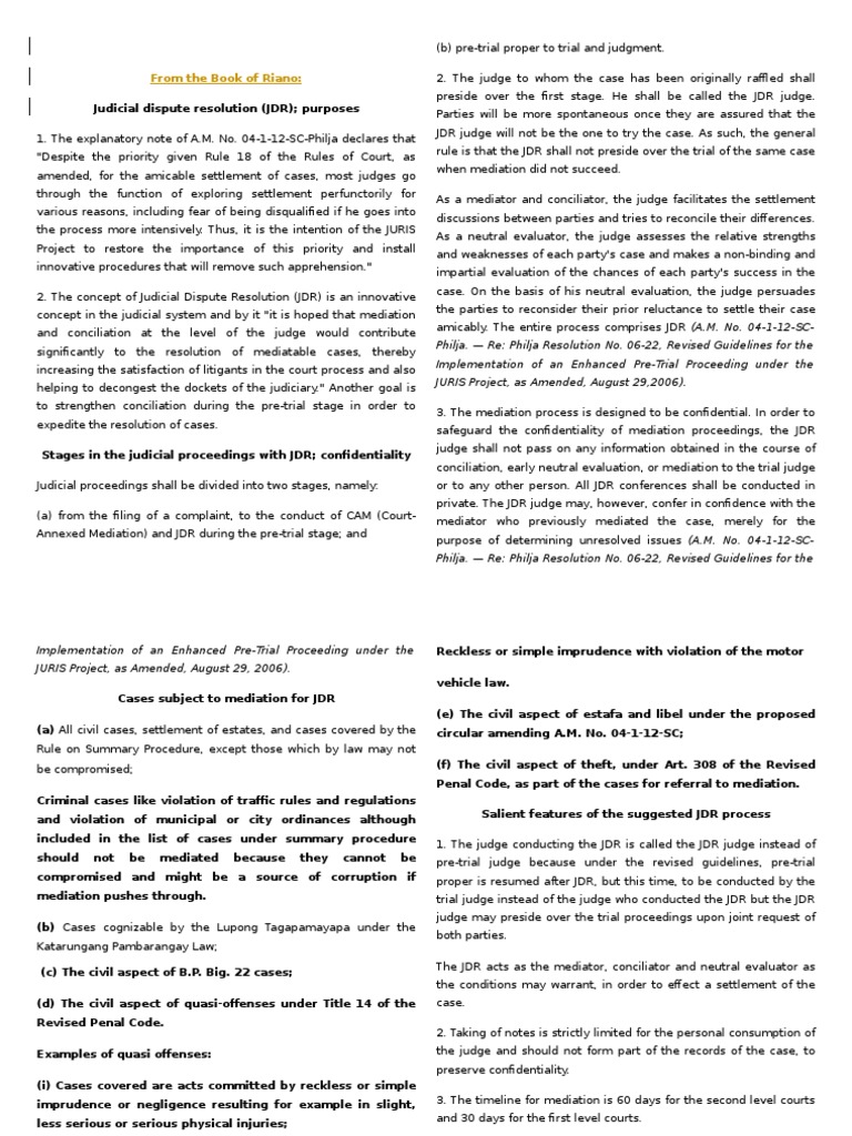 Judicial Dispute Resolution Overview | PDF | Mediation | Deposition (Law)