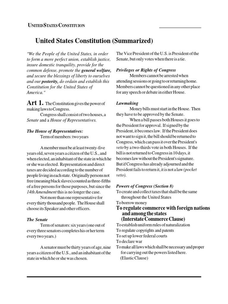 Simplified Constitution | PDF | United States Constitution | Presidents ...