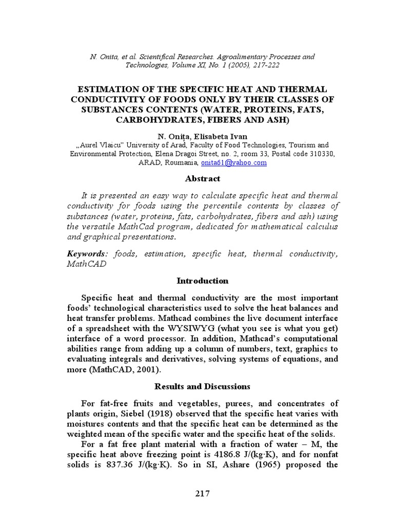 41502L32 Estimation of The Specific Heat and Thermal Conductivity of ...
