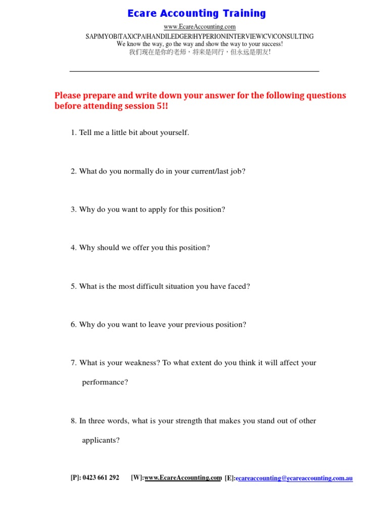 Please Prepare and Write Down Your Answer For The Following Questions ...