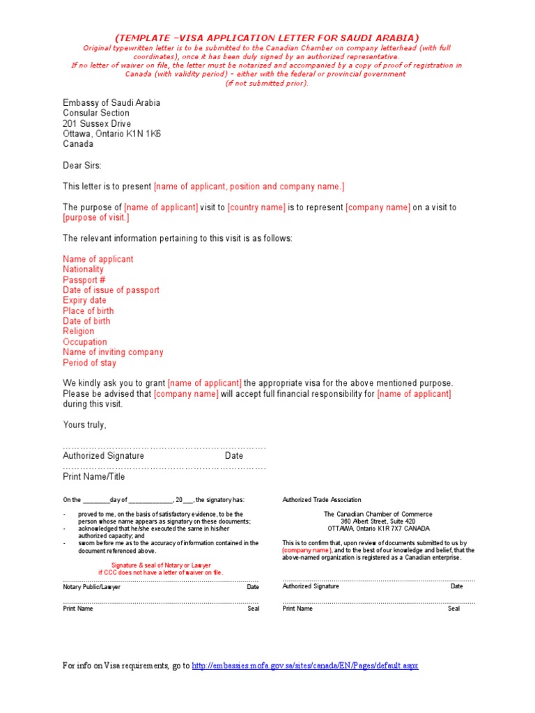 Template - Visa Application Letter For Saudi Arabia | PDF