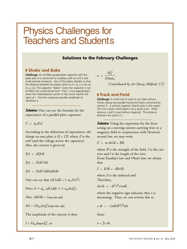 Solutions to Physics Challenges: Analyzing Problems Regarding ...