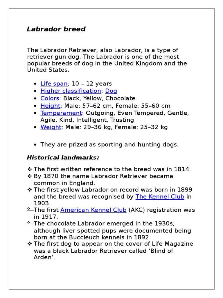 Labrador Breed: Life Span Higher Classification Dog Colors Height ...
