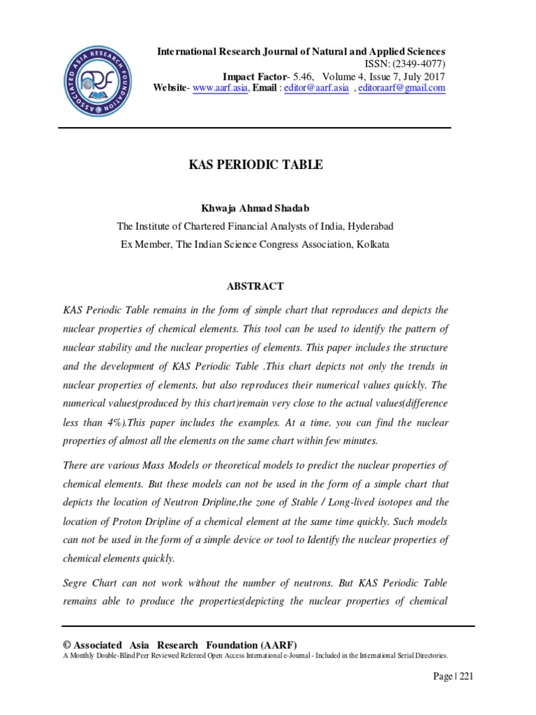 KAS Periodic Table Reproduces Nuclear Properties: Structure of KAS ...