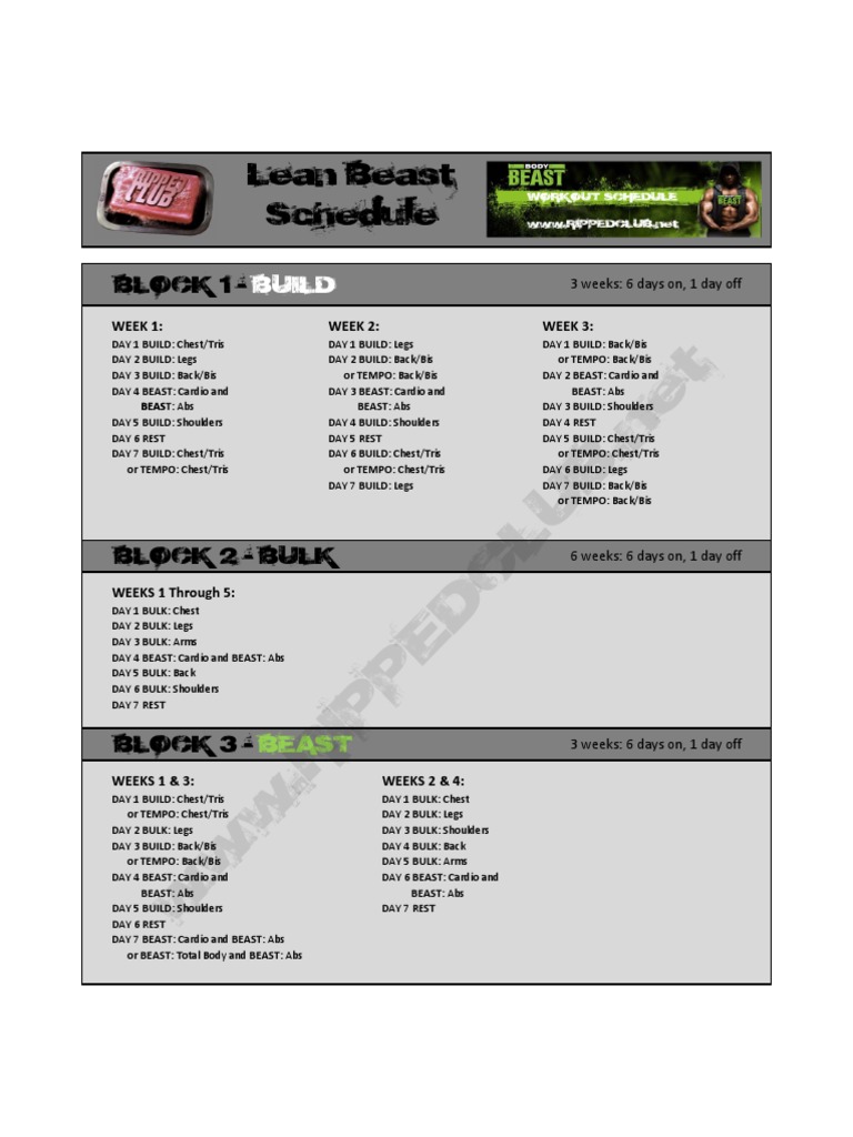 Lean Beast Schedule: Block 1 | PDF