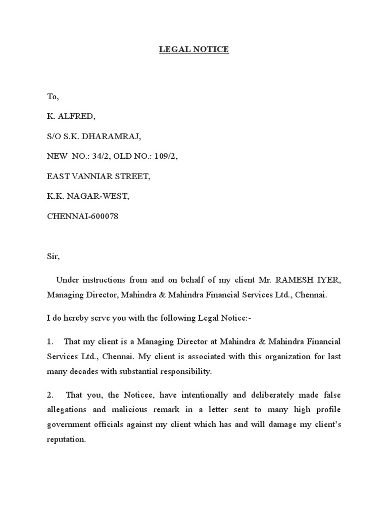 Legal Notice Defamation | PDF | Defamation | Government Information