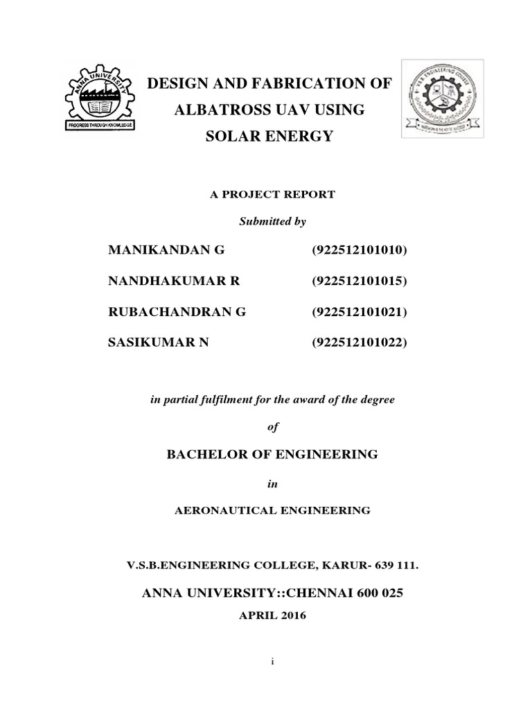 Design and Fabrication of Albatross Uav Using Solar Energ1 | PDF ...