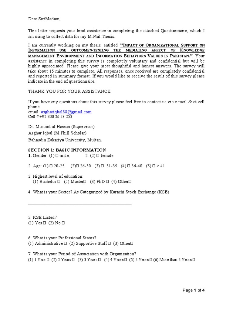 Revised Questionnaire Pdf Knowledge Management Applied Psychology