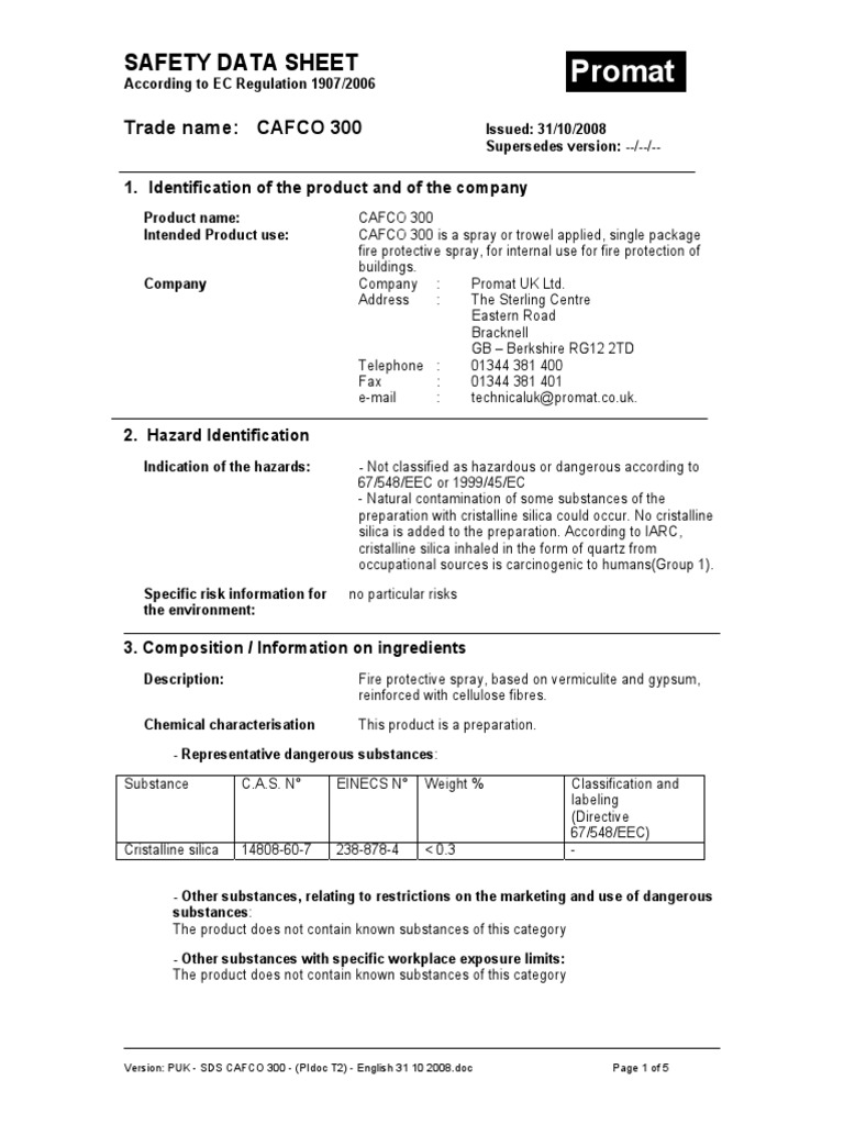 Cafco 300 - MSDS | PDF | Occupational Safety And Health | Safety