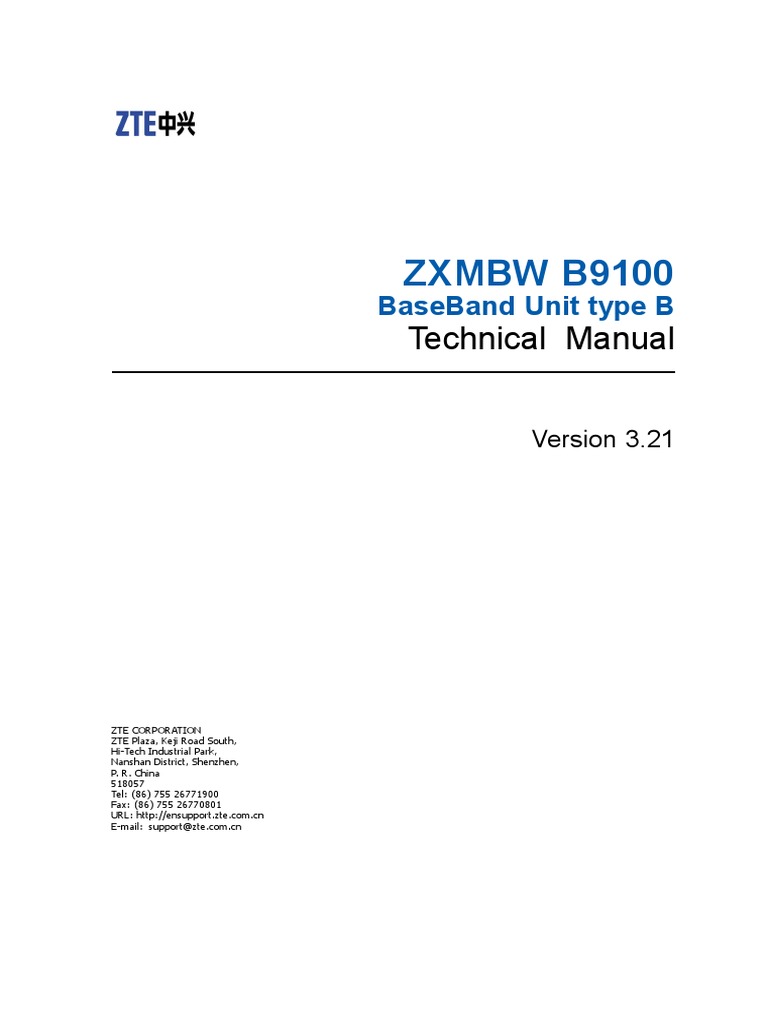 Sjzl20090782 ZXMBW B9100 V3 21 BaseBand Unit Type B Technical Manual ...
