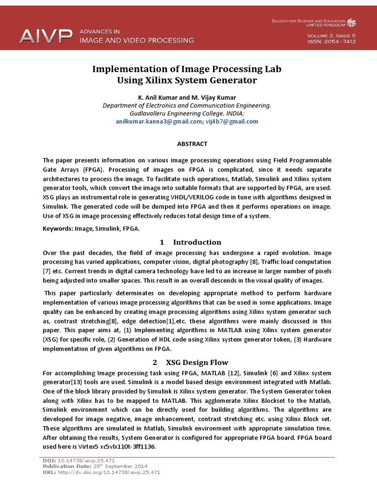 Implementation Of Image Processing Lab Using Xilinx System Generator Pdf Hardware