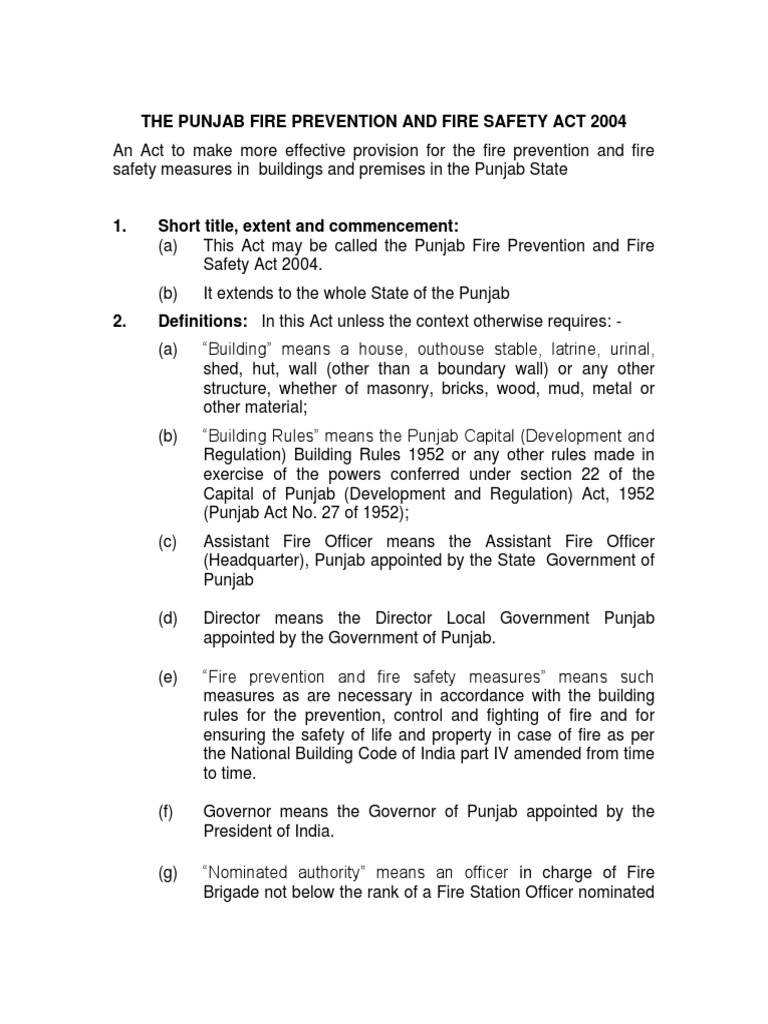 Punjab Fire Safety Act 2004 | PDF | Hvac | Fire Sprinkler System