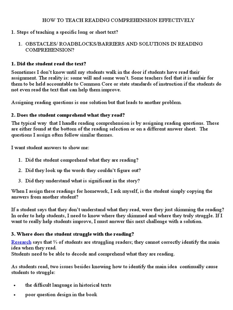 Effective Strategies for Teaching Reading | PDF | Reading Comprehension ...
