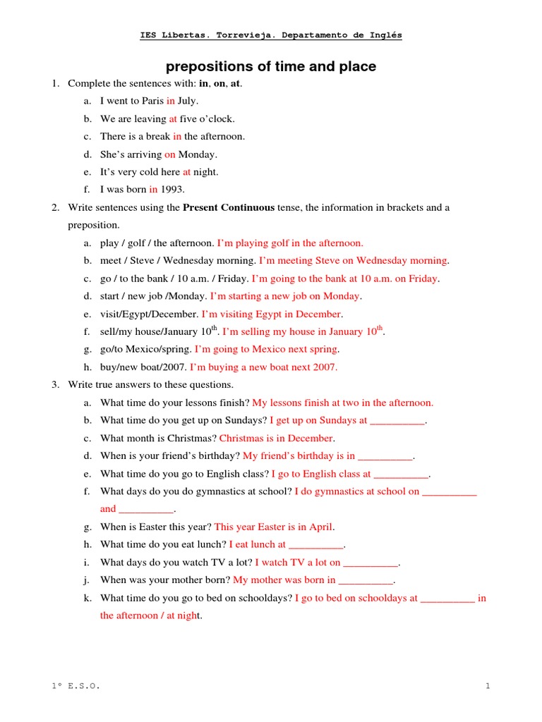 Prepositions of Time and Place: IES Libertas. Torrevieja. Departamento ...