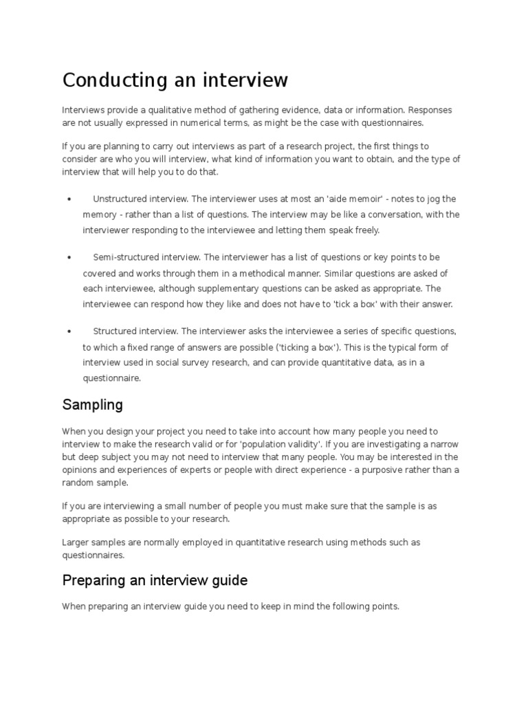Guide to Conducting Research Interviews | PDF | Interview | Question