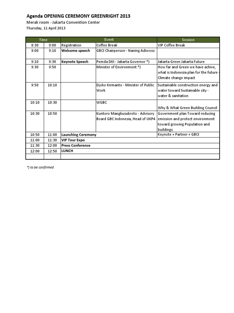 Agenda Opening Ceremony | PDF