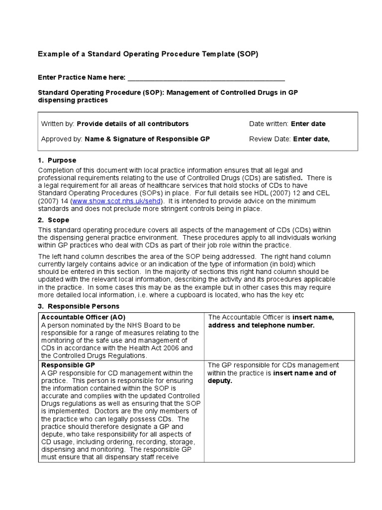 Example of A Standard Operating Procedure Template (SOP) : WWW - Show ...