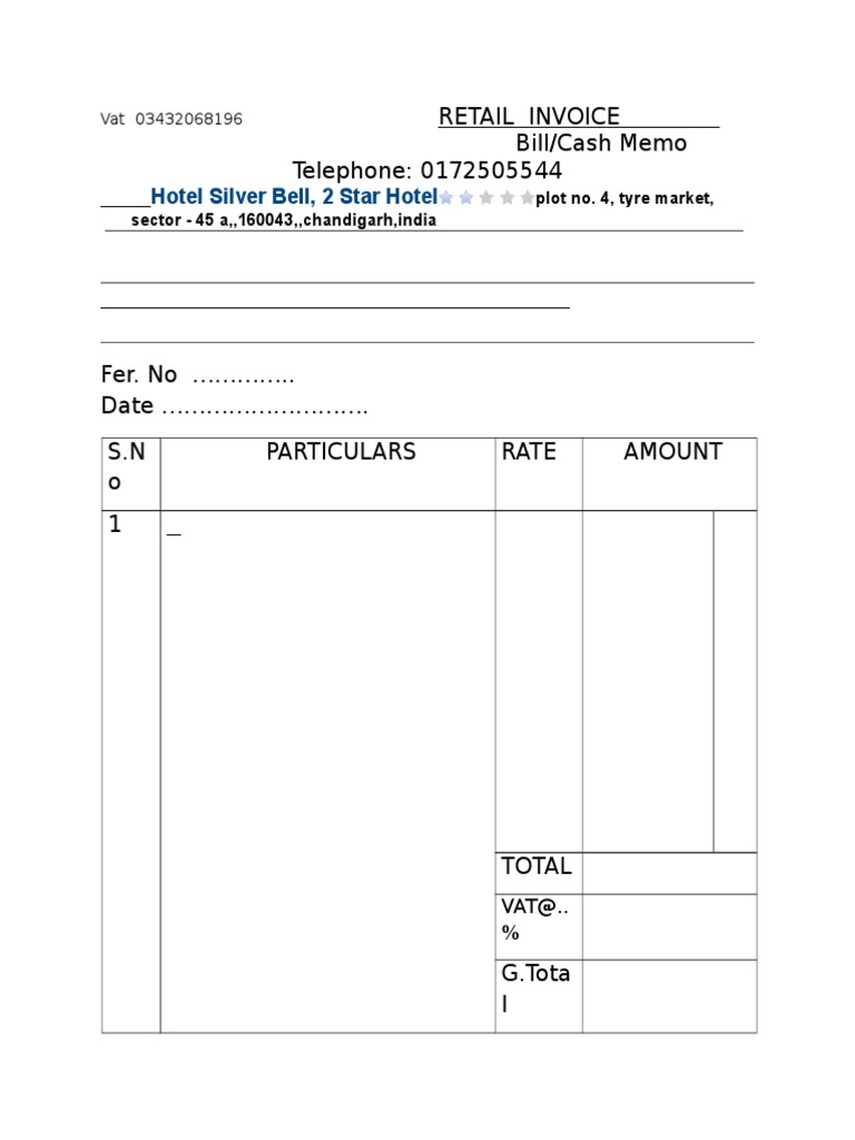 Hotel Silver Bell Invoice Template | PDF