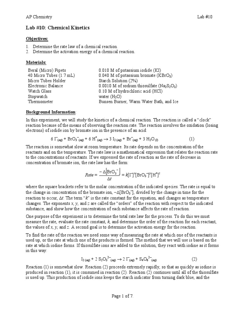 Sample Kinetics Experiment | PDF | Reaction Rate | Activation Energy