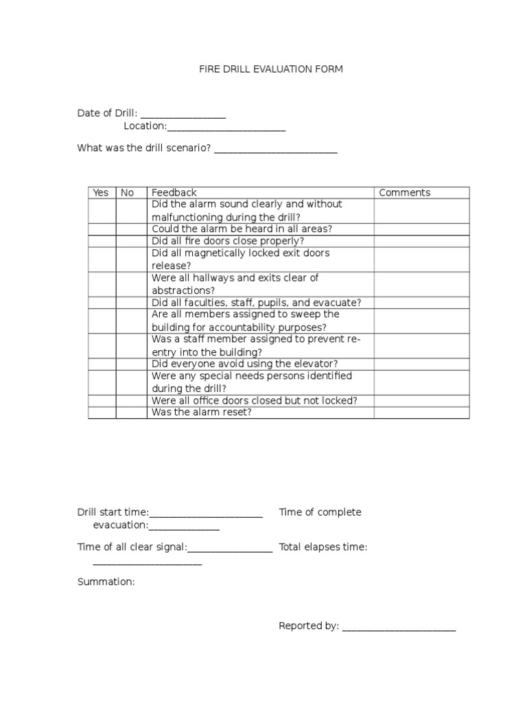 Fire Drill Evaluation Form | PDF
