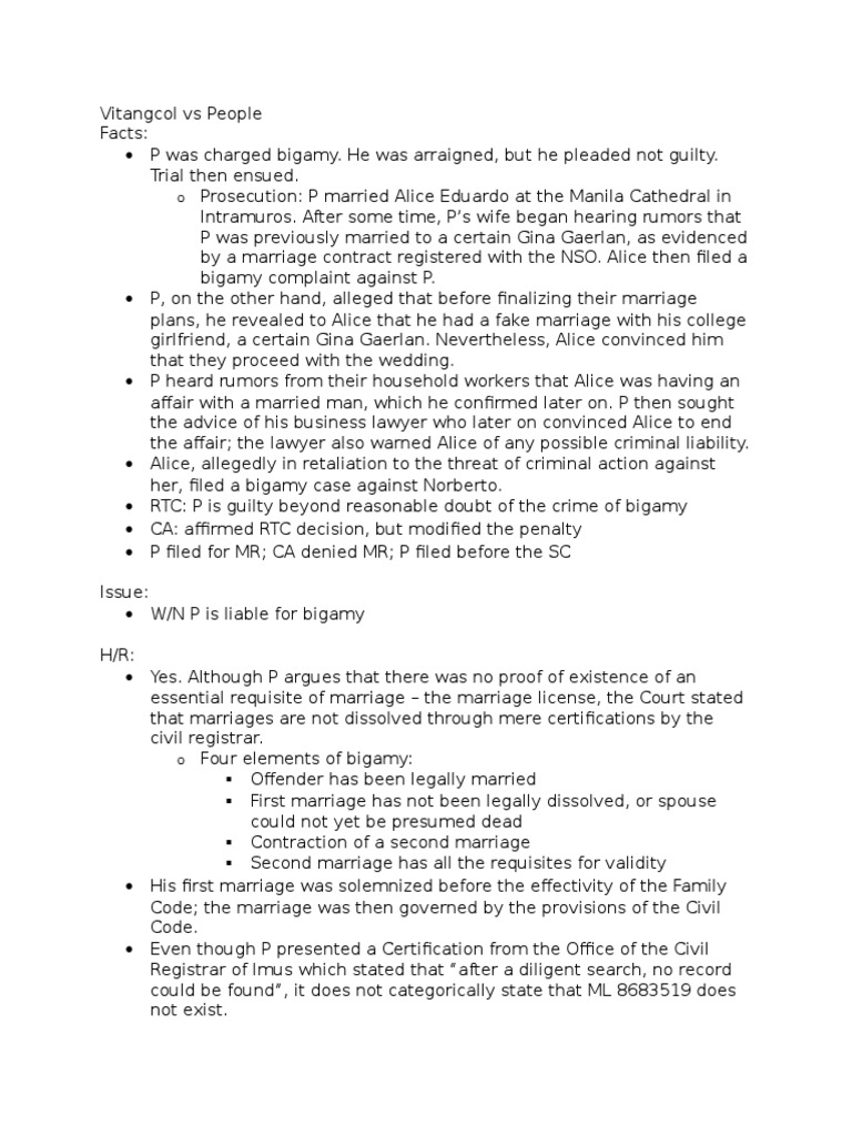 Vitangcol Vs People | PDF | Burden Of Proof (Law) | Marriage