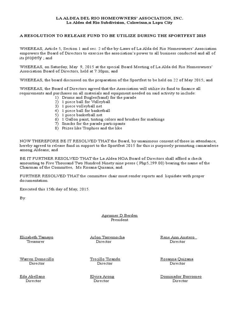 Resolution For Sportfest | PDF